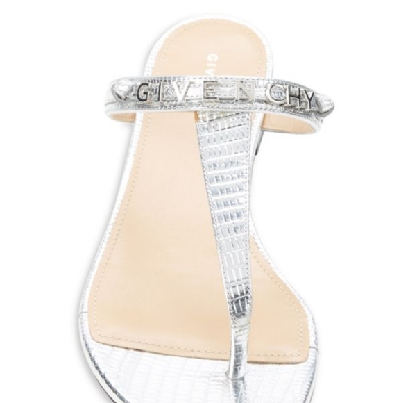 Givenchy | Shoes | Givenchy Metallic Silver Logo Thong Sandal Flats 36 | Poshmark